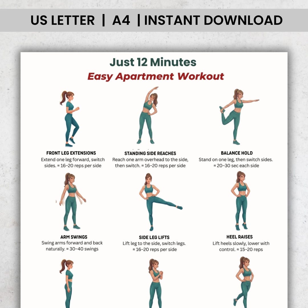 12 Minute Apartment Workout Printable, Easy Home Workout, No Equipment ...