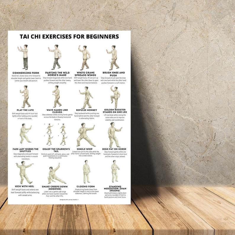 Tai Chi for Beginners Men Women Printable Poster PDF, Tai Chi Workout ...