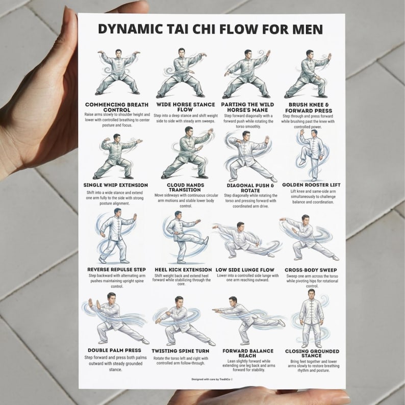 Tai Chi for Men Printable Poster PDF, Dynamic Flow Workout Chart ...