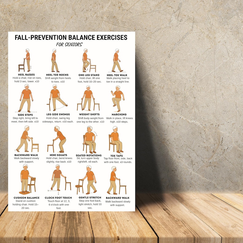 Fall Prevention Balance Exercises for Seniors Printable PDF | Chair ...