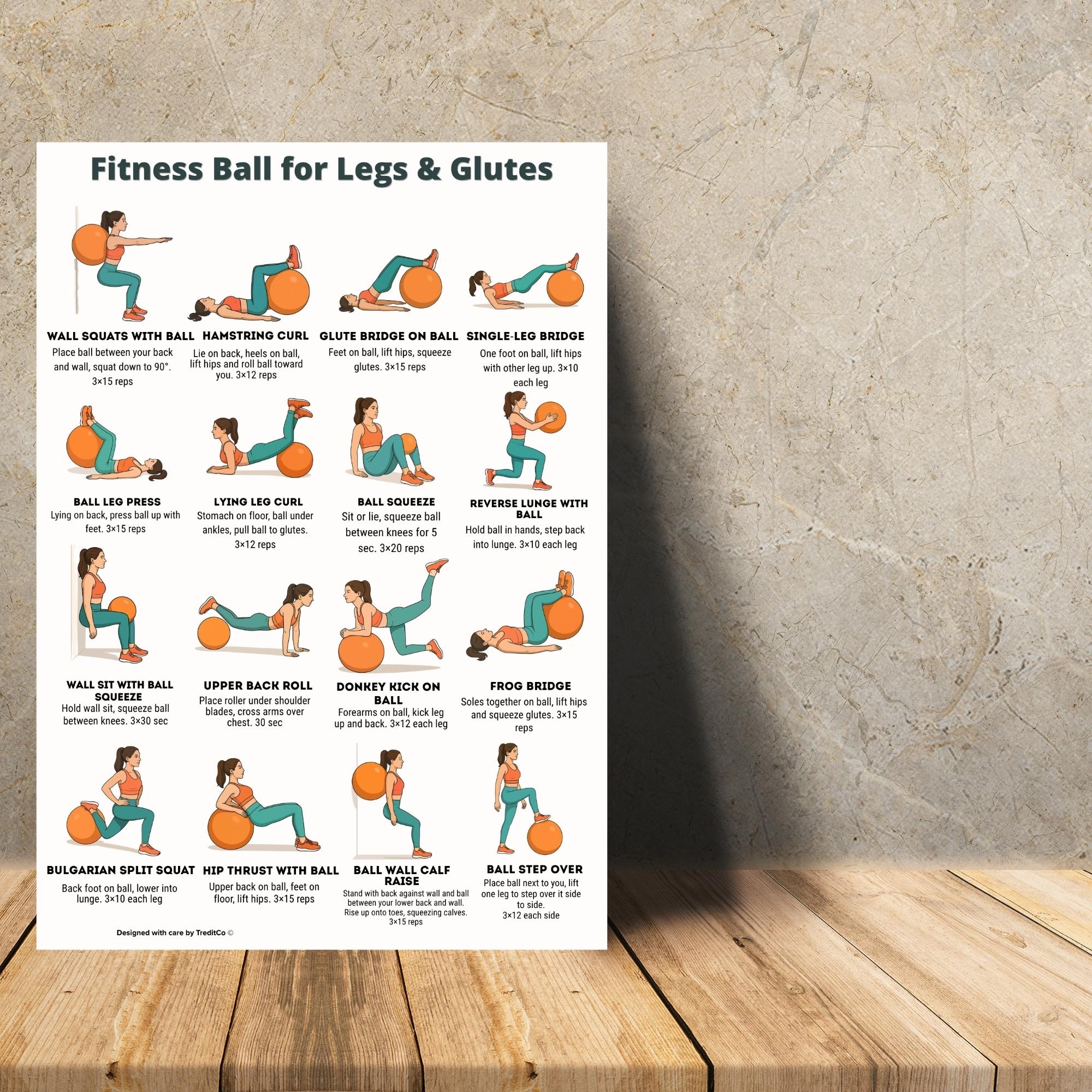 Fitness Ball Exercises for Legs & Glutes PDF | 16 Stability Ball ...