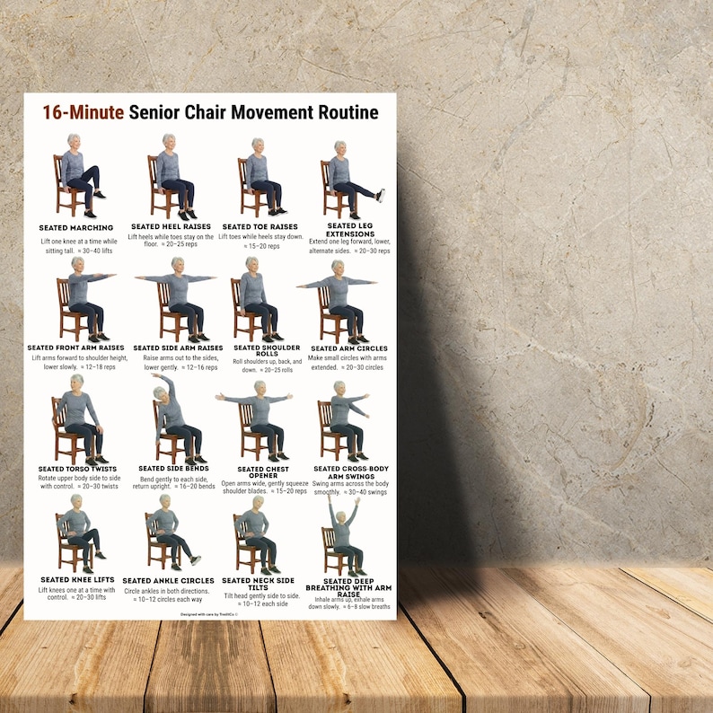 Senior Chair Exercise Poster, Seated Exercises for Seniors, 16 Minute ...