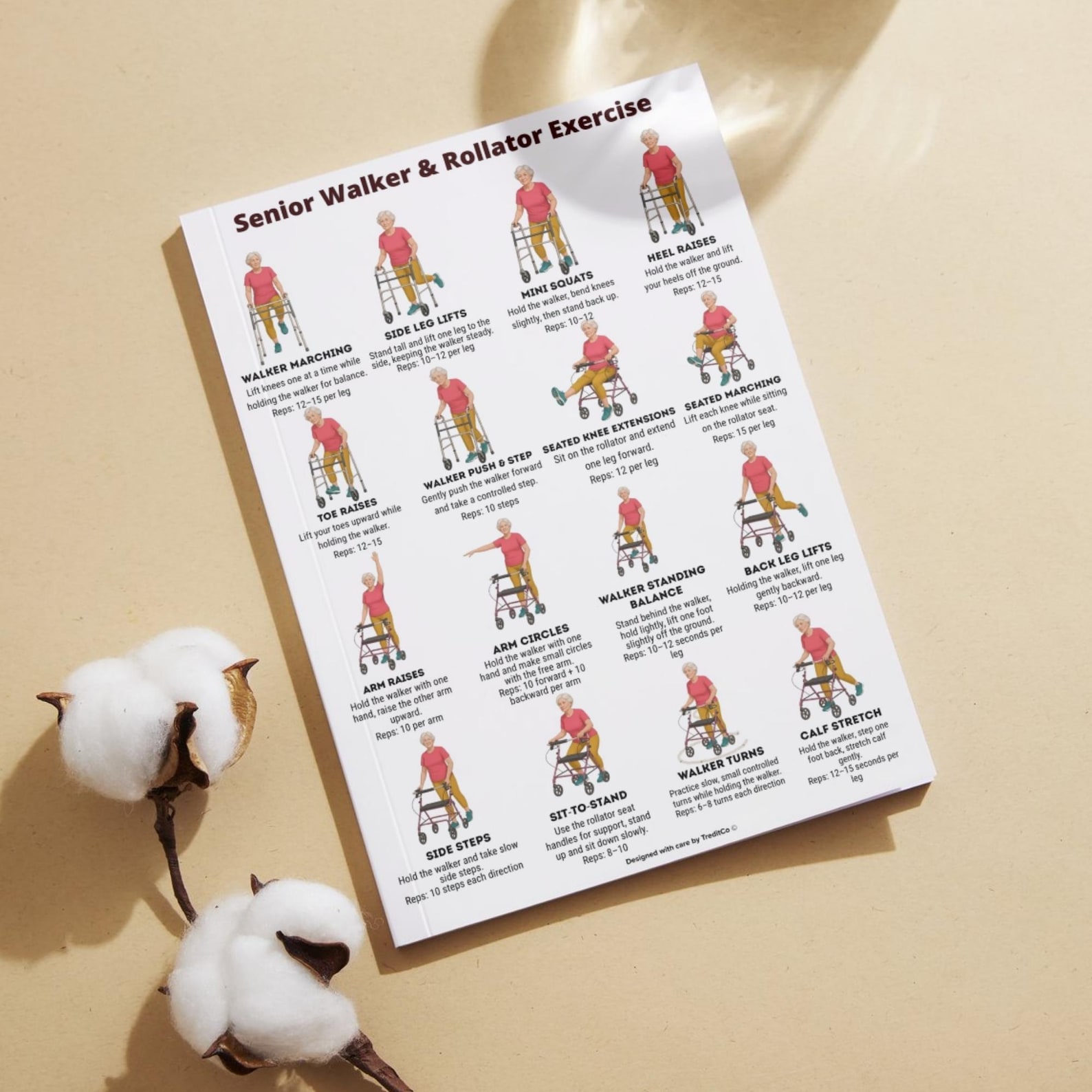 Senior Walker Exercise Chart | Rollator Exercise Printable | Walker ...