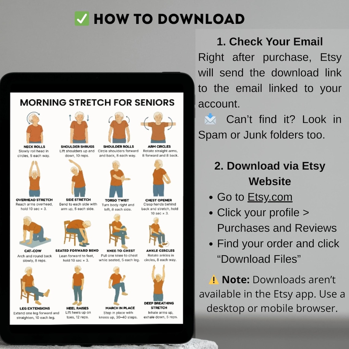 Chair Yoga & Gentle Morning Stretches for Seniors Printable – 16 Easy ...