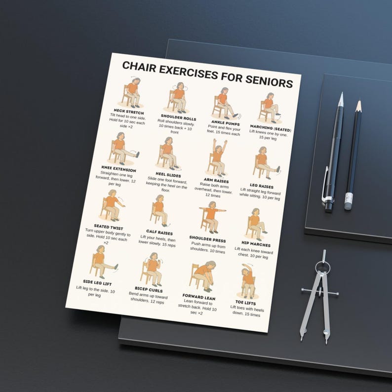 Chair Exercises for Seniors Printable, Seated Workout Chart, Gentle ...