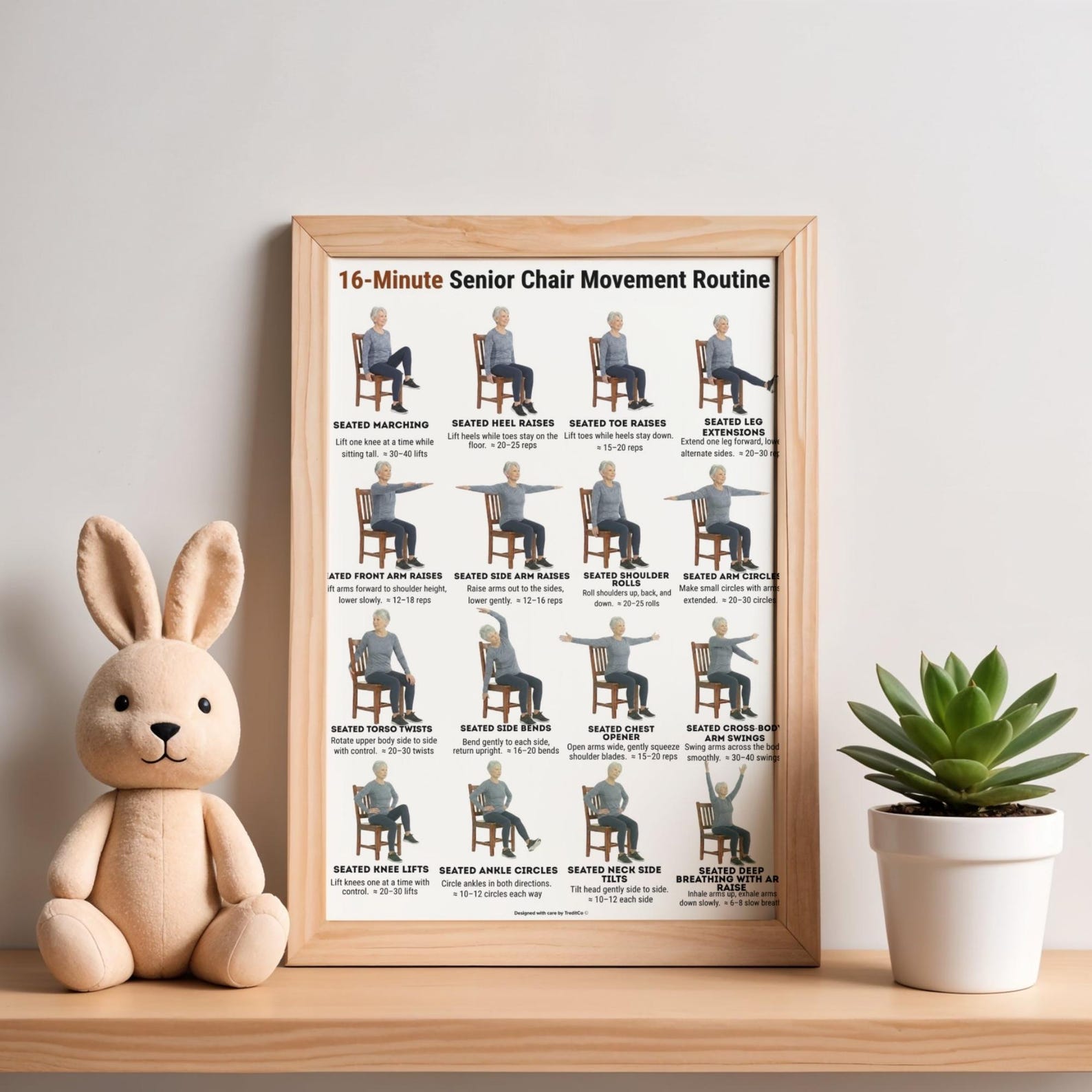Senior Chair Exercise Poster, Seated Exercises for Seniors, 16 Minute ...