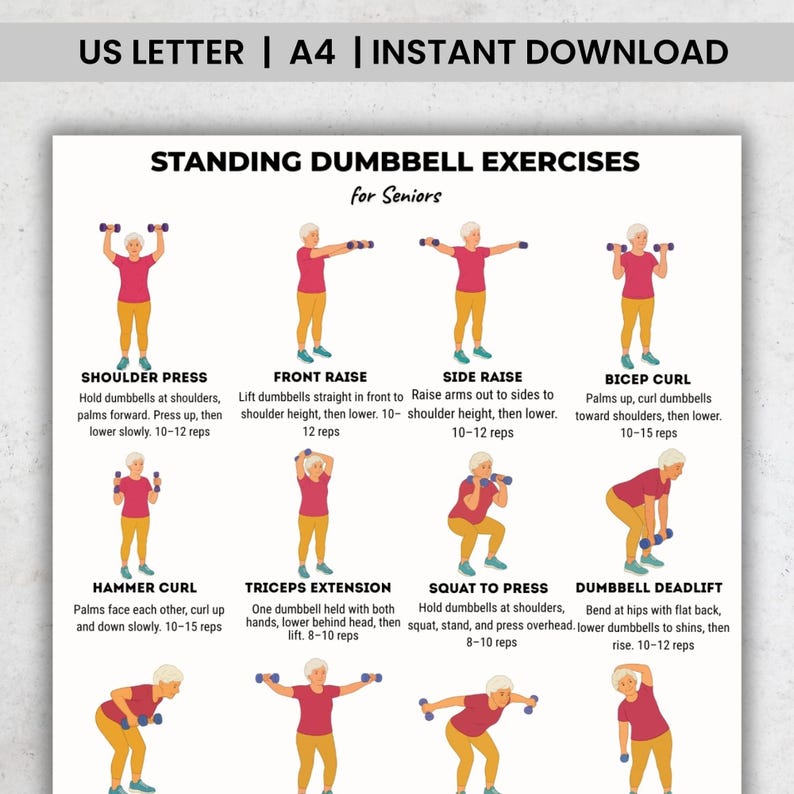 Standing Dumbbell Exercises for Seniors PDF – 16 Illustrated Strength ...