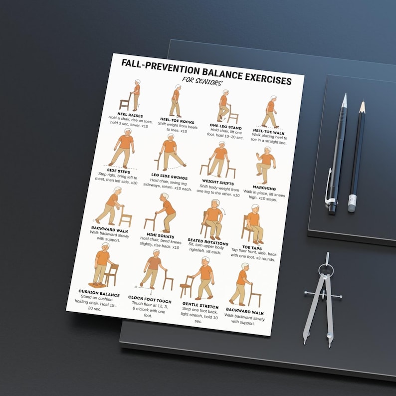 Fall Prevention Balance Exercises for Seniors Printable PDF | Chair ...