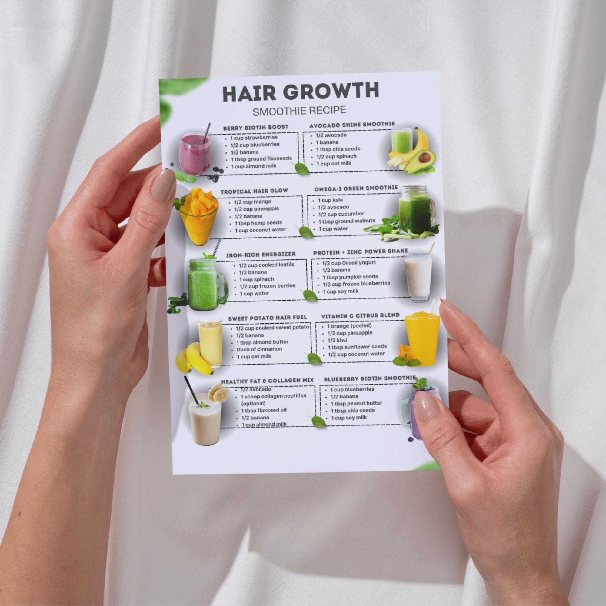 Hair Growth Smoothie Recipes, Biotin Rich Smoothies, Foods for Hair, Printable PDF, Natural Hair ...