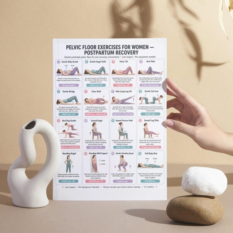 Pelvic Floor Exercises for Women Printable PDF — 16 Gentle Postpartum ...