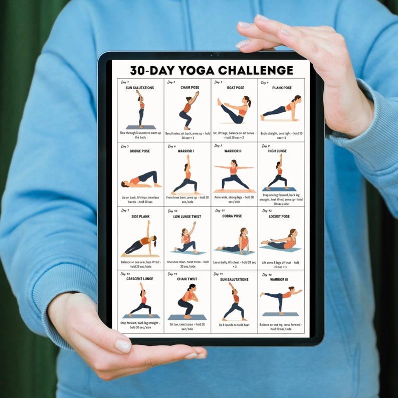 30-day Yoga Challenge Printable PDF | Daily Home Yoga Flow Plan for ...