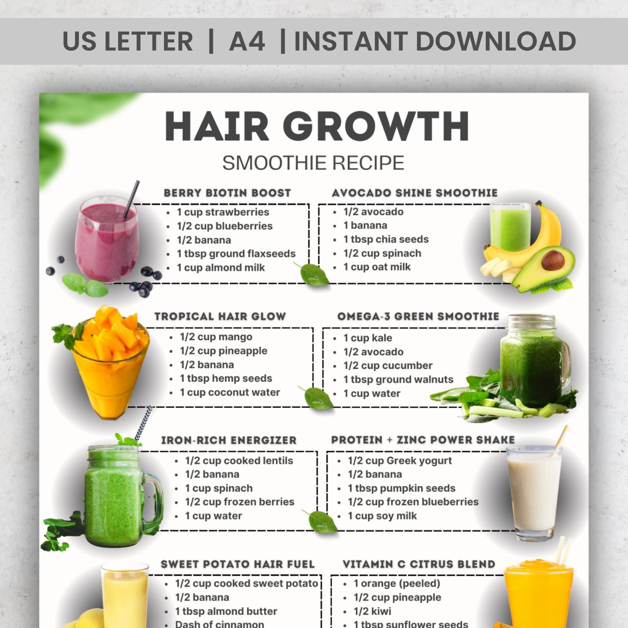 Hair Growth Smoothie Recipes, Biotin Rich Smoothies, Foods for Hair ...