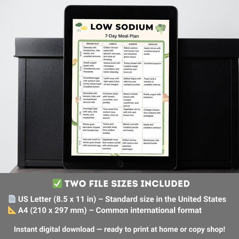 Low Sodium Meal Plan | 7 Day Low Salt Diet Menu | Heart Kidney Blood ...