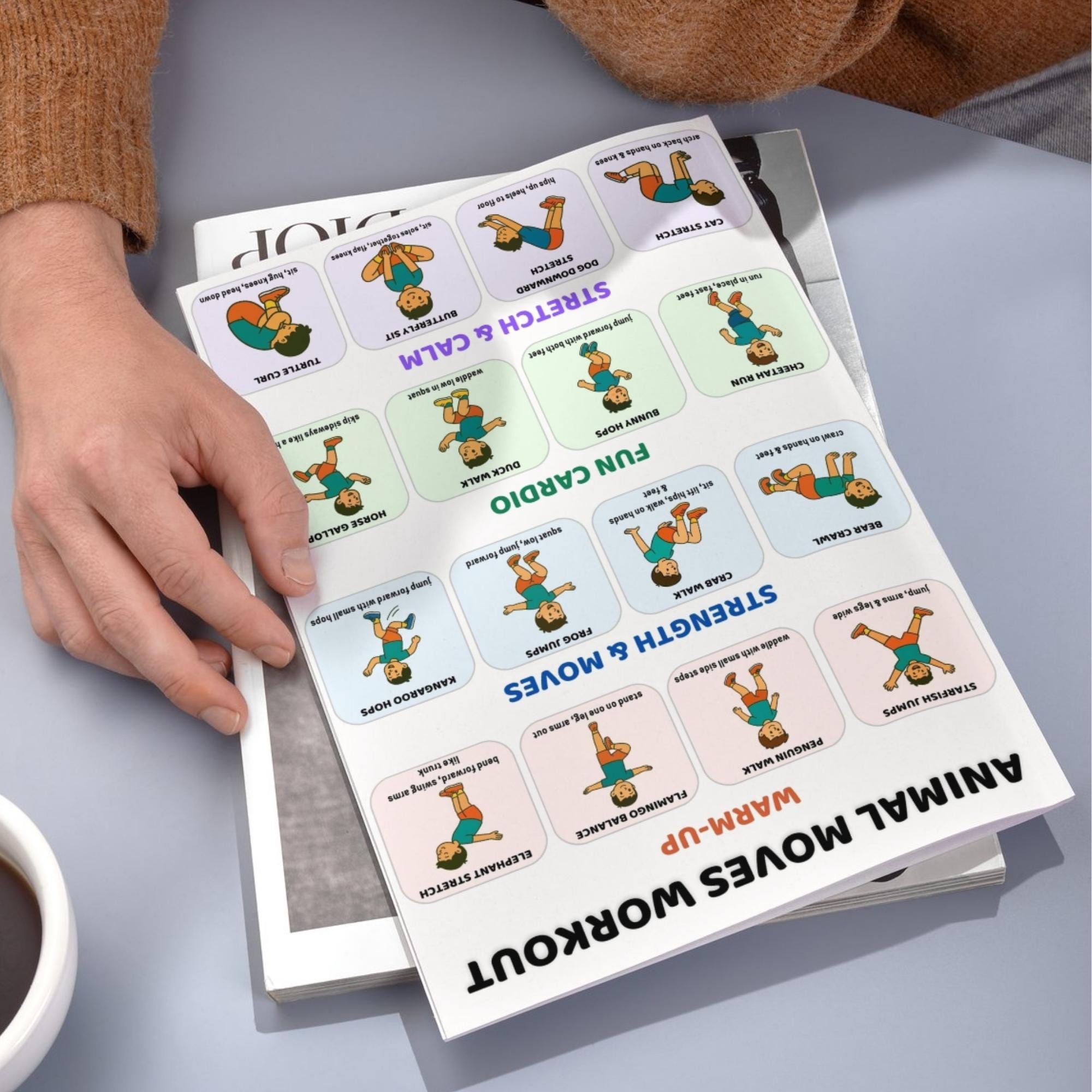 Kids Workout Poster Printable – 16 Fun Animal Moves Exercises, Kids ...