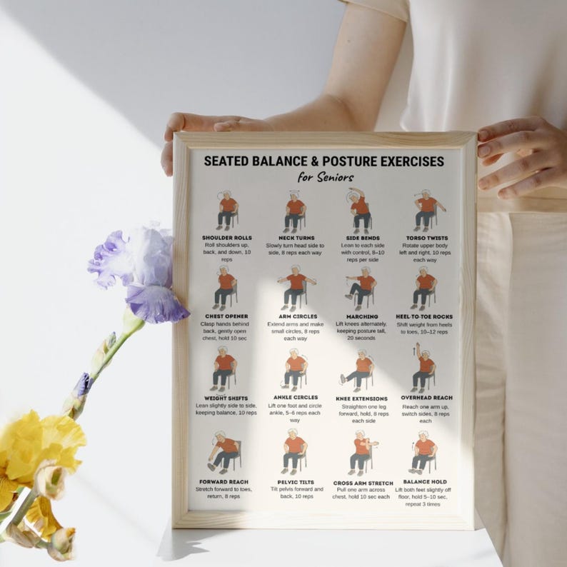 Seated Balance & Posture Exercises for Seniors Printable PDF | Chair ...
