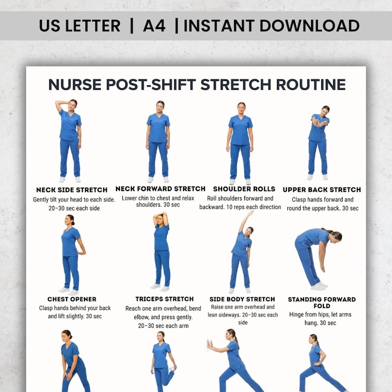 Nurse Post-shift Stretch Routine, 16 Gentle Exercises, Full-body ...