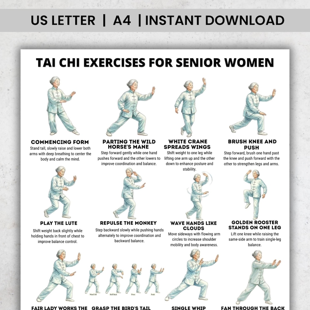 Tai Chi Exercises for Senior Women | Printable Tai Chi Forms Poster ...