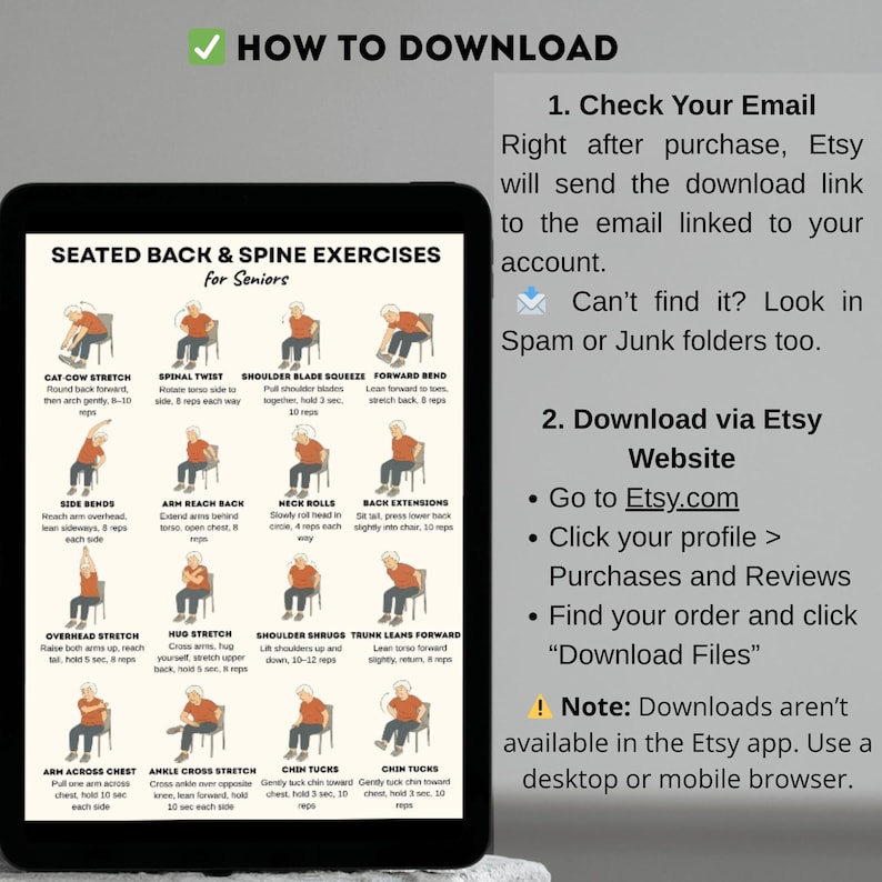 Seated Back & Spine Exercises for Seniors Printable Chart | Chair ...