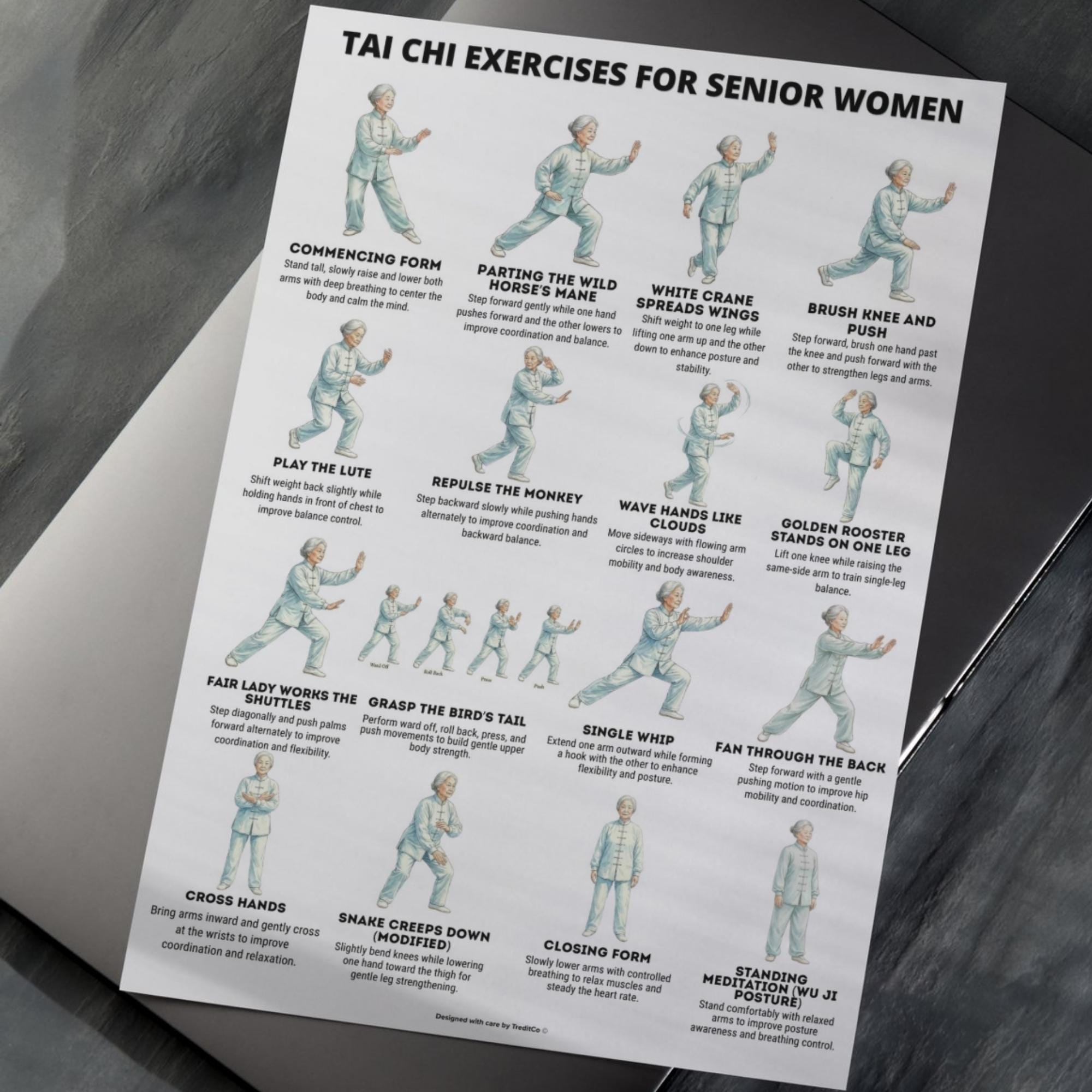 Tai Chi Exercises for Senior Women | Printable Tai Chi Forms Poster ...