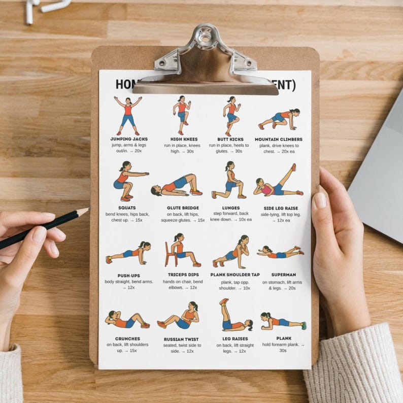 Home Workout Printable – 16 No Equipment Exercises | Full Body Workout ...