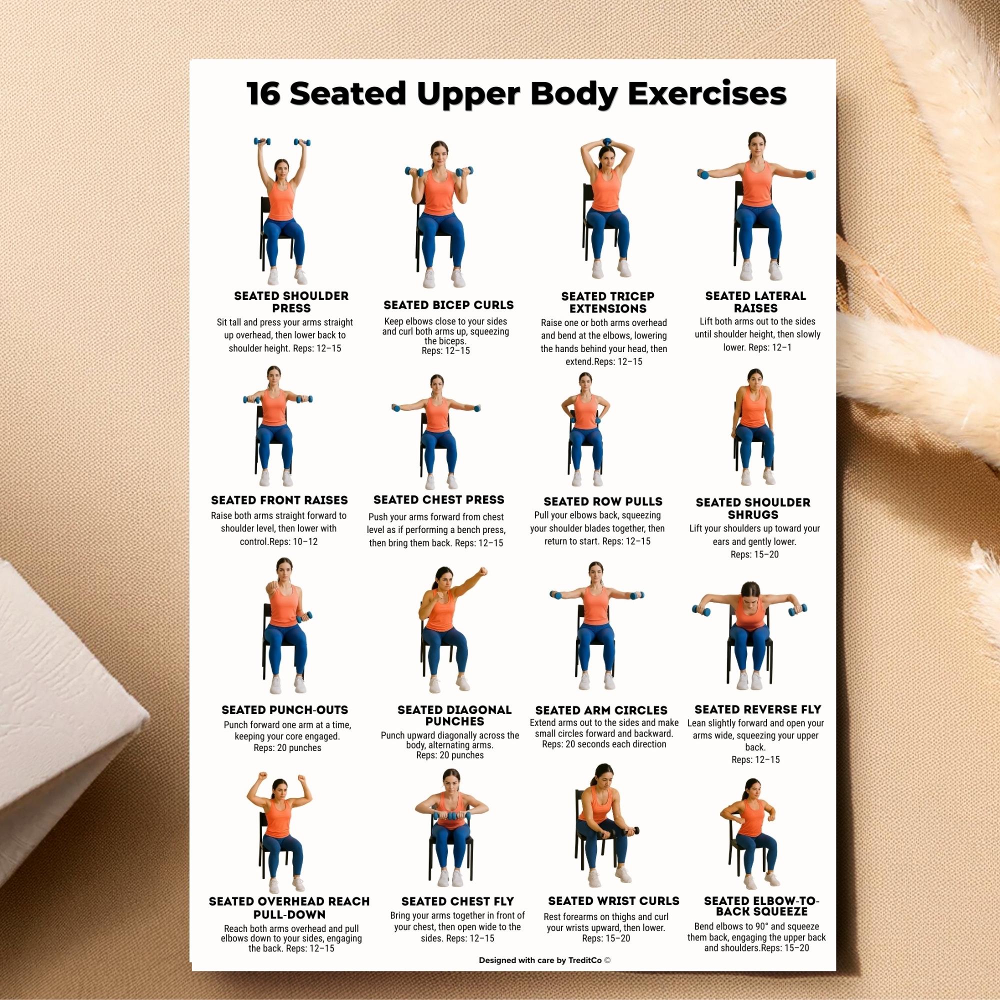 Seated Upper Body Workout Printable | Chair Exercise Routine | Seated ...