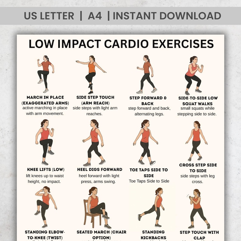 Low Impact Cardio: Senior & Beginner Home Workout Chart (PDF Download ...