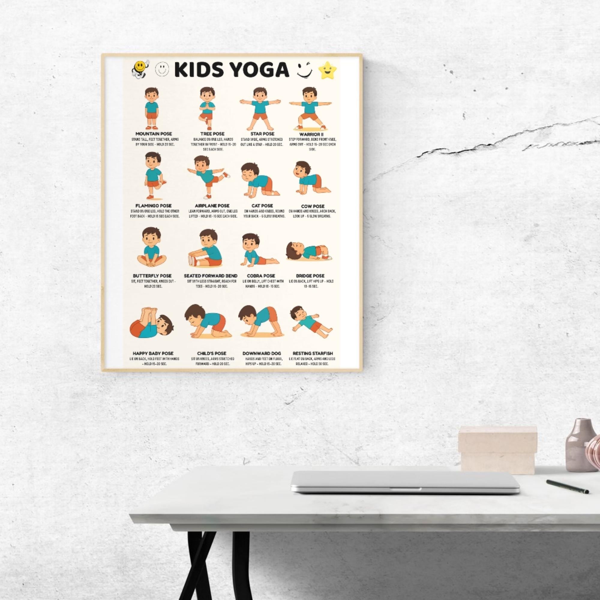 Kids Yoga Poster, Printable Yoga Poses for Children, 16 Easy Exercises ...