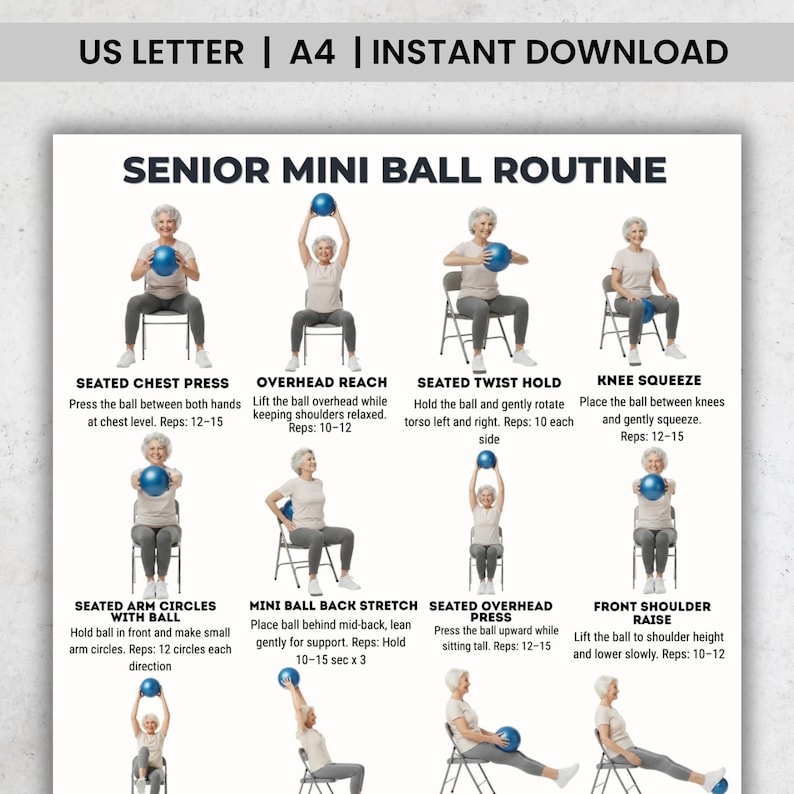 Senior Mini Ball Exercise Routine | 16 Seated Mini Ball Exercises for ...