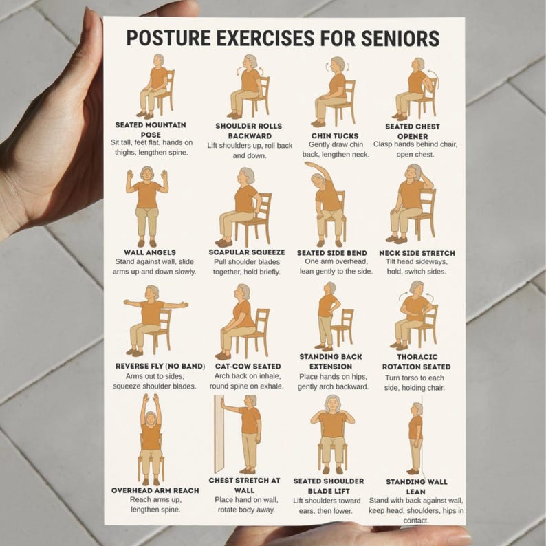 Posture Exercises for Seniors, Printable Posture Chart PDF, Chair ...