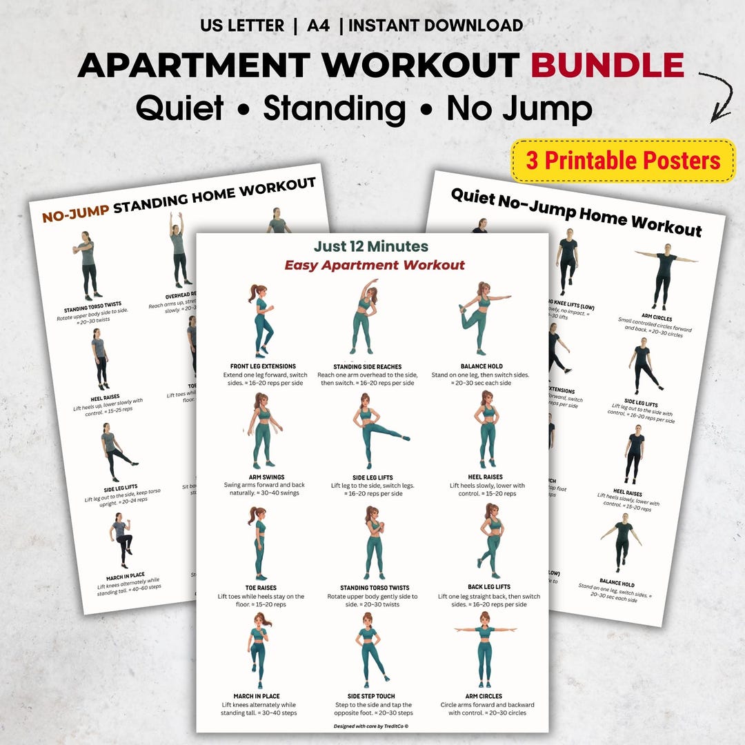 Apartment Workout Bundle Printable, No Jump Standing Home Workouts ...