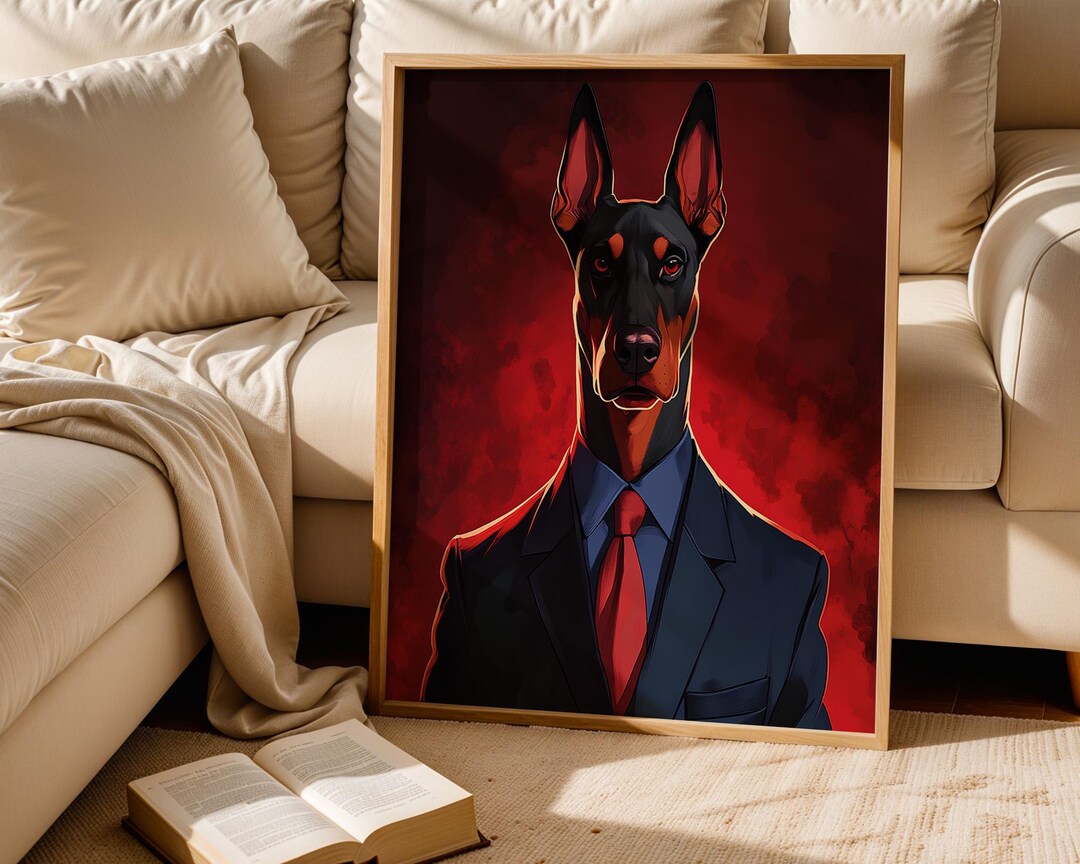 Doberman Mafia Boss Art Powerful Dog Wall Print Business Pet Portrait ...