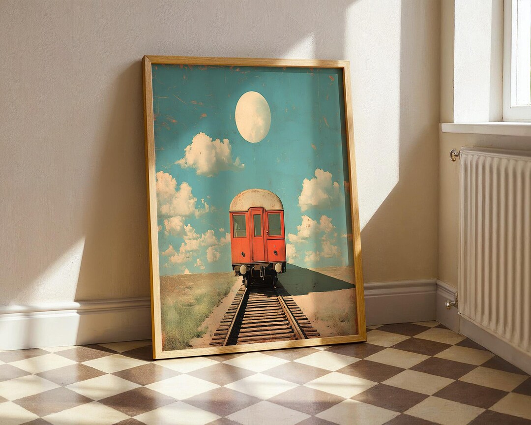 Surreal Train Wall Art Printable Retro Dreamlike Landscape Poster ...