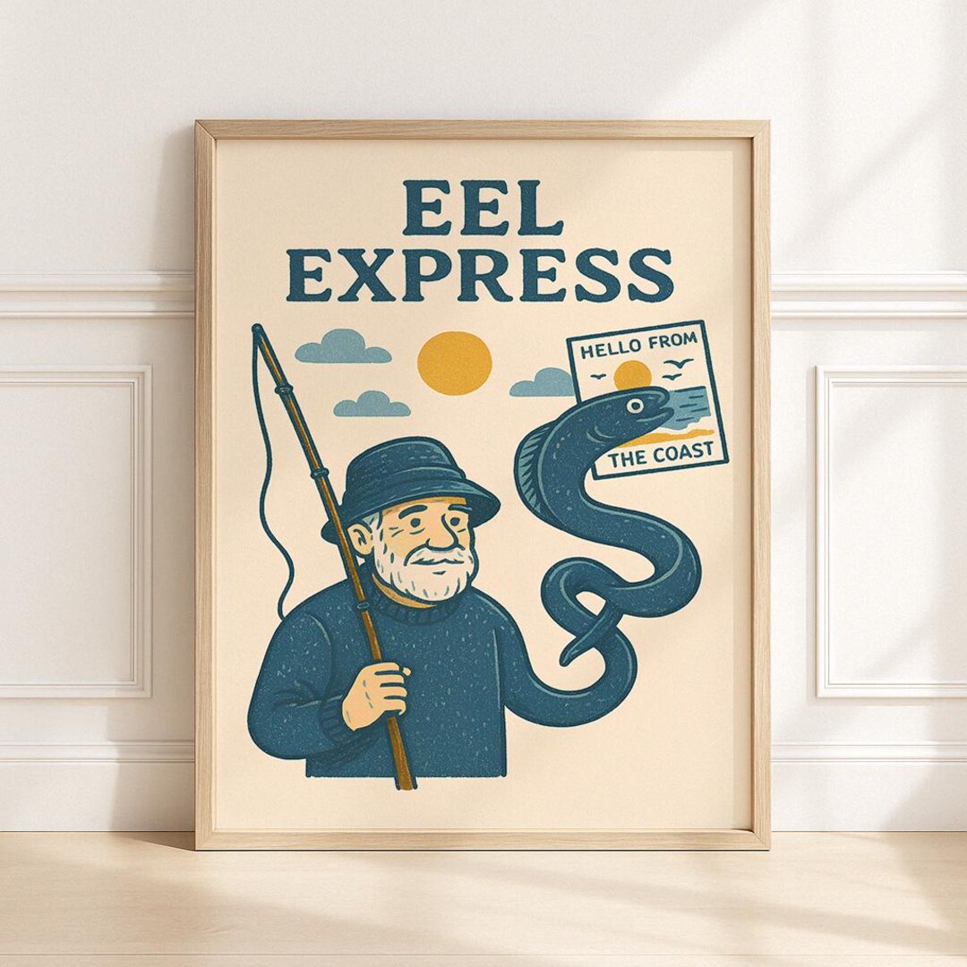 Eel Express Coastal Wall Art Print – Nautical Fisherman Decor, Vintage Seafood Poster, Beach ...