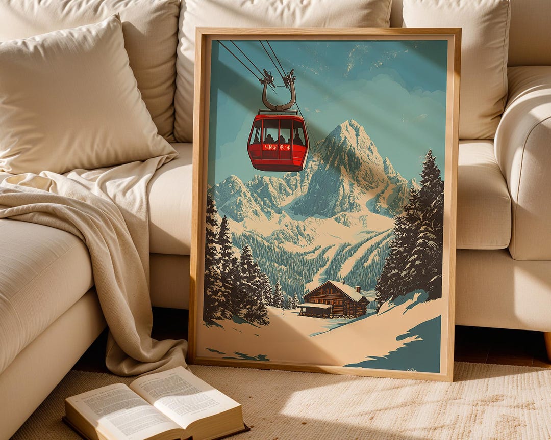 Vintage Ski Resort Wall Art Printable Retro Cable Car Poster Alpine ...