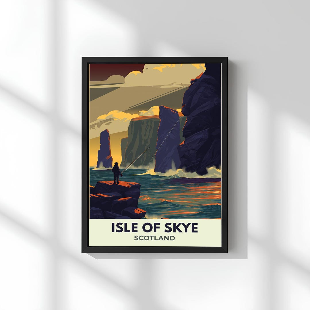 Isle of Skye Fishing Poster, Scotland Travel Wall Art Print, Sea Stacks ...
