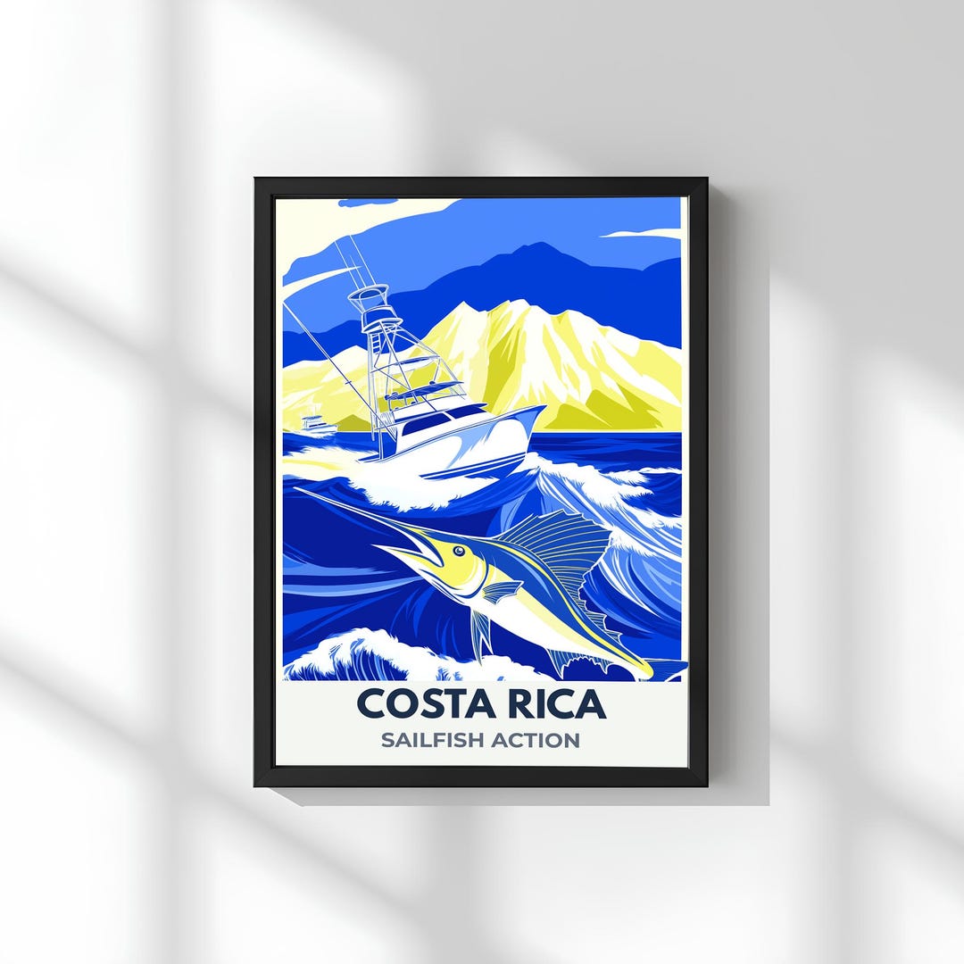 Costa Rica Sailfish Fishing Wall Art – Retro Ocean Sport Fishing Poster ...