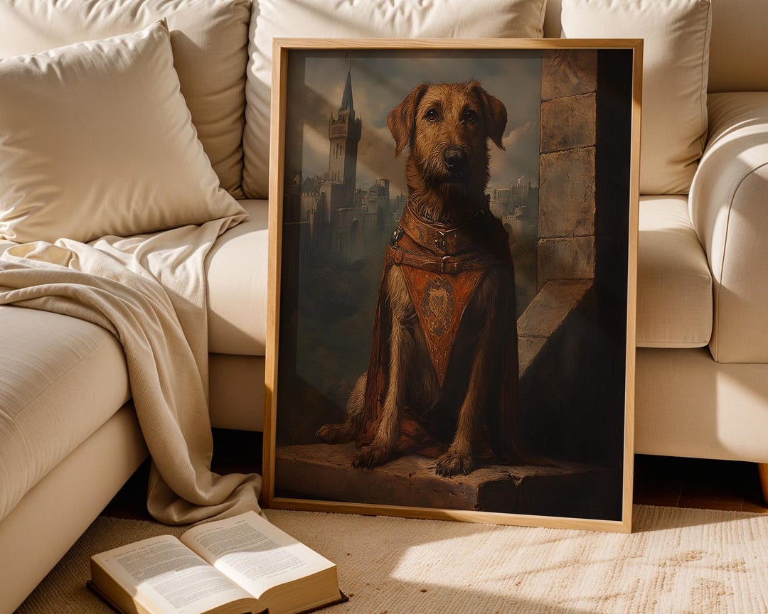 Medieval Knight Dog Digital Art Print Heroic Canine Portrait Castle ...