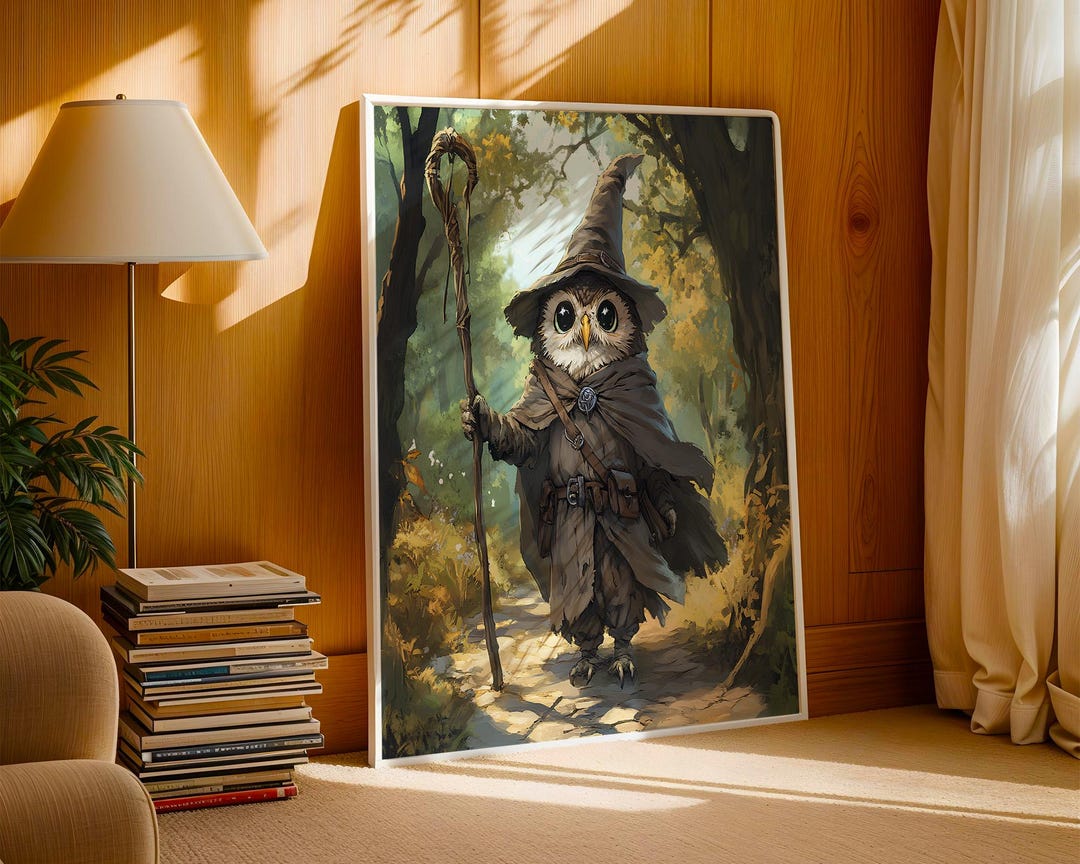 Owl Wizard Fantasy Art Woodland Mage Print Druid Sorcerer Decor ...