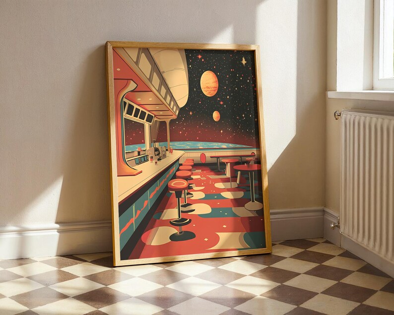 Retro Space Diner Wall Art Printable Futuristic 50s Cafe Poster Sci-fi ...