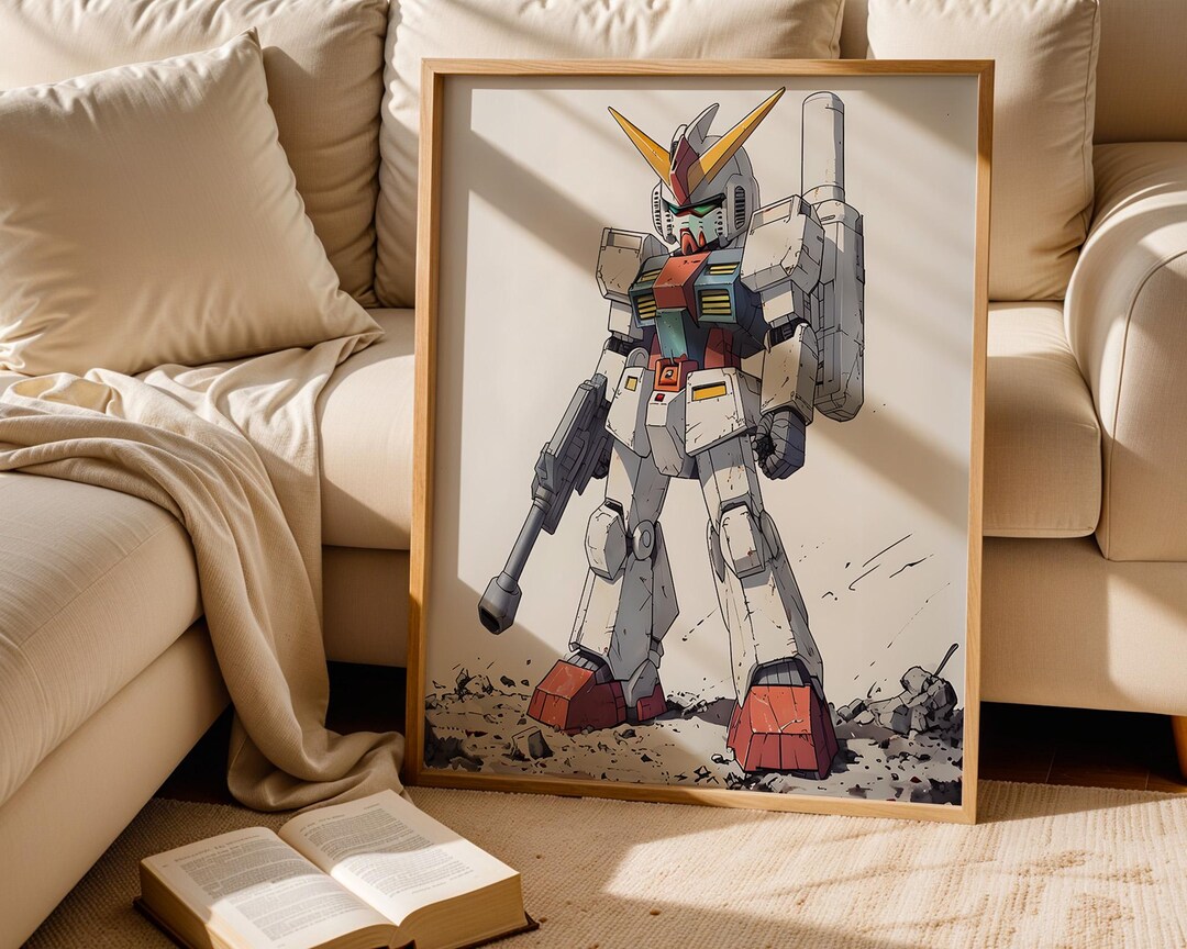 Retro Mecha Warrior Art - Vintage Anime Robot Poster, Sci-fi Gundam ...