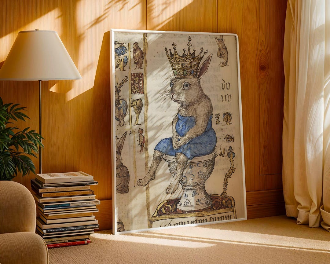 Surreal Medieval Rabbit Art - Whimsical Royal Animal Illustration ...