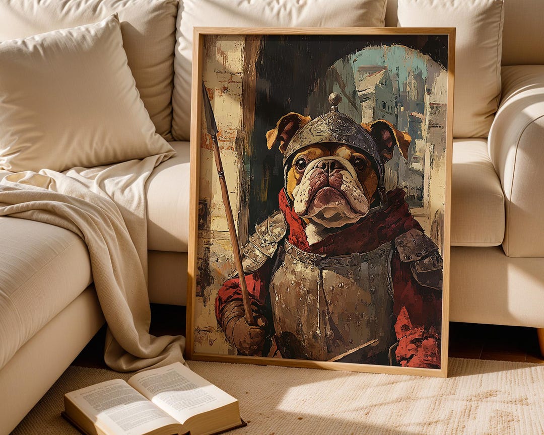 Medieval Bulldog Knight Portrait Warrior Dog Painting Historical Pet ...