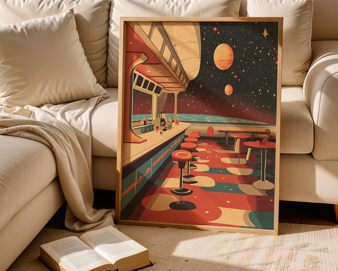 Retro Space Diner Wall Art Printable Futuristic 50s Cafe Poster Sci-fi ...