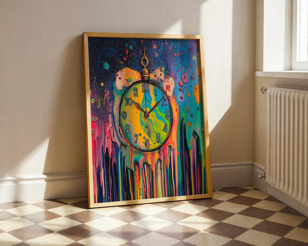 Trippy Optical Illusion Art – Melting Clock Digital Print, Psychedelic ...