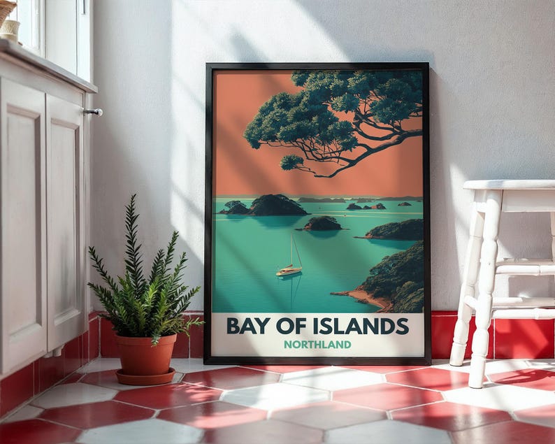 Bay of Islands Travel Poster, Bay of Islands Northland Poster Print ...