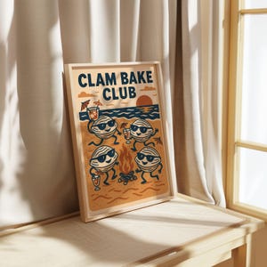 Clam bake club Wall Art – Beach Bonfire Seafood Print, Coastal Party ...