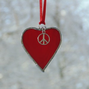 Peace Love, Mini Stained Glass Heart Suncatcher Ornament, Hippie Boho ...