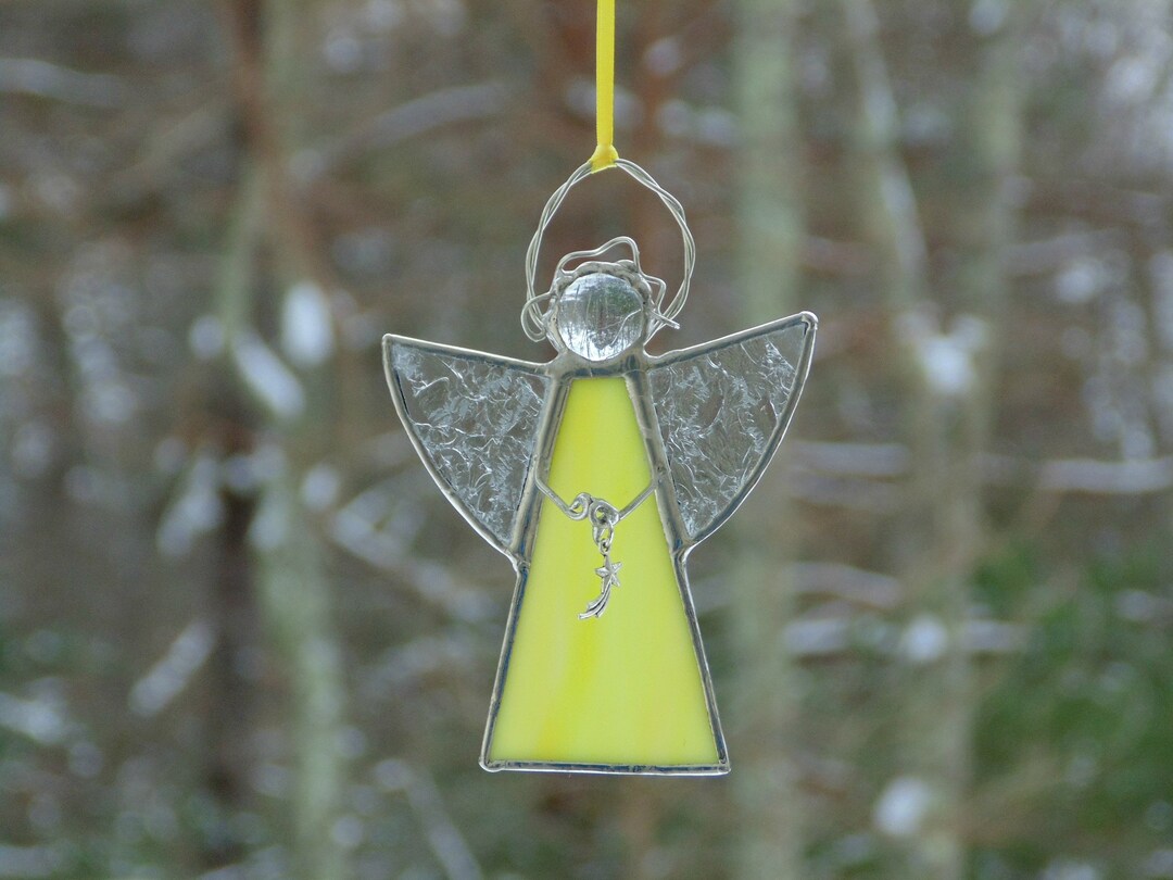 Stained Glass Angel Suncatcher, Christmas Ornament, Small Hanging Angel ...