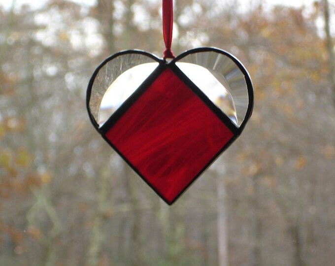 Stained Glass Small Red Heart Suncatcher Love Anniversary Wedding ...