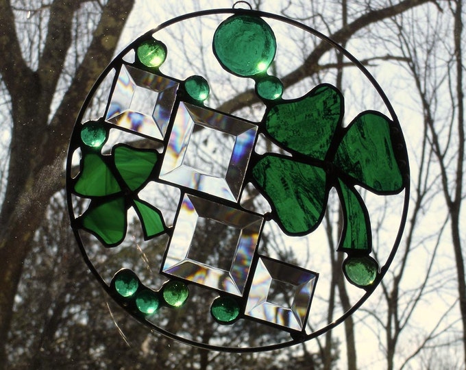 Shamrock Stained Glass Abstract Panel, St. Patricks Day Decor - Etsy